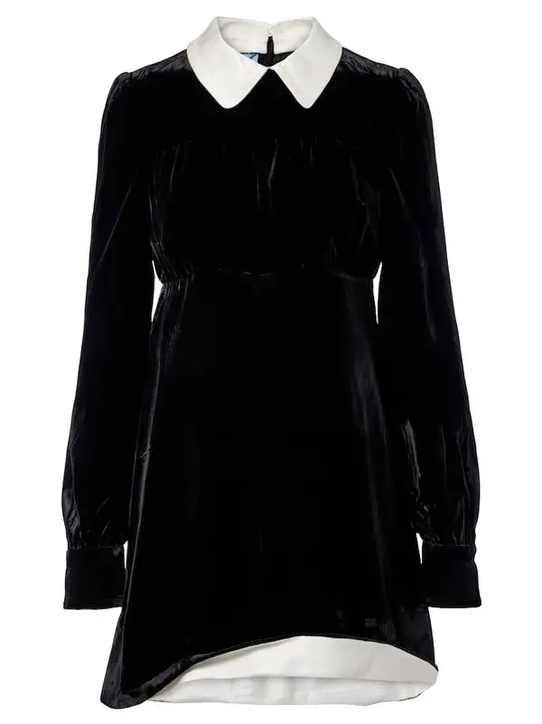 Prada Asymmetric Velvet Mini Dress - Black