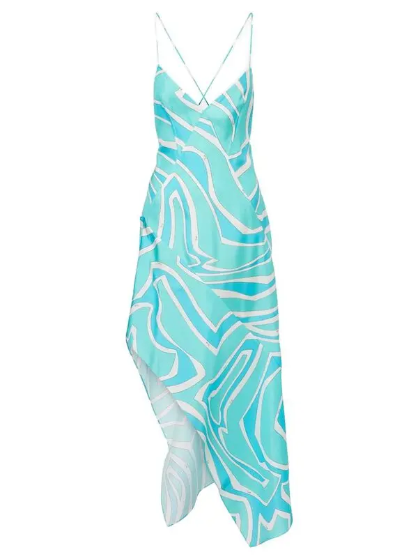 Emilio Pucci Labirinto Printed Silk Satin Midi Dress - Blue