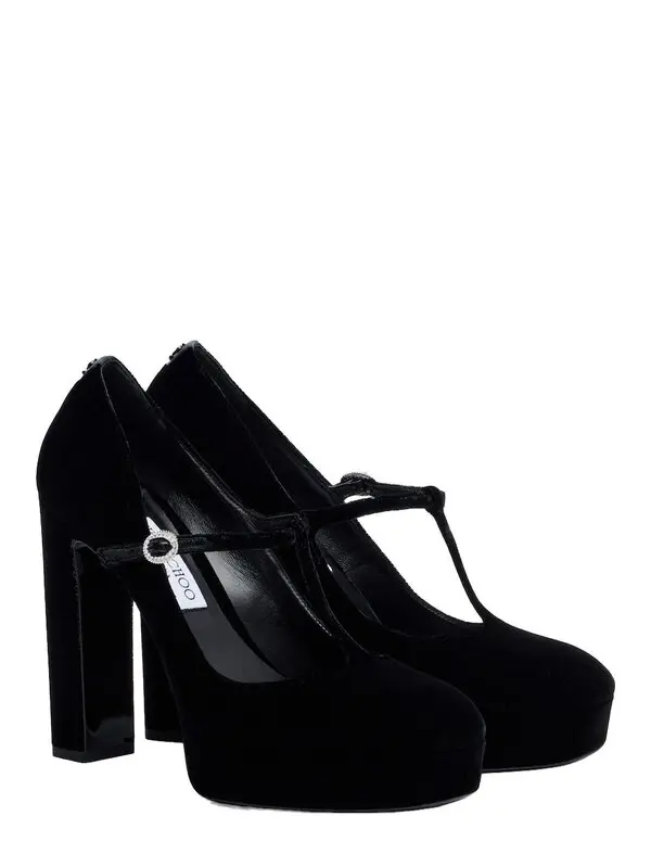 JIMMY CHOO Marene 120 Velvet Mary Jane Pumps - Black