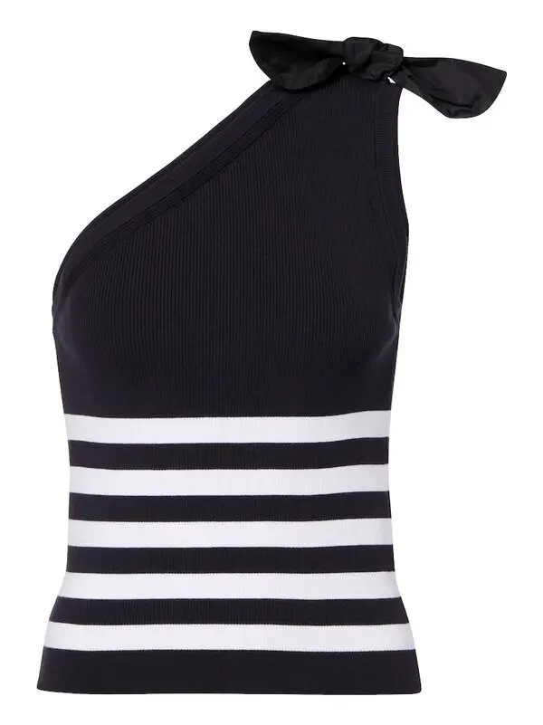 PATOU Striped One-shoulder Top - Black