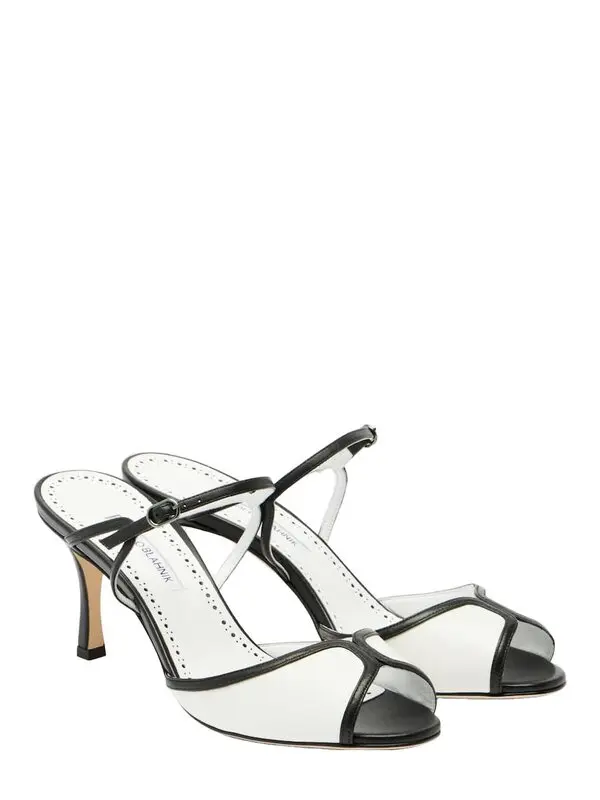 Manolo Blahnik Versari 70 Leather Mules - White