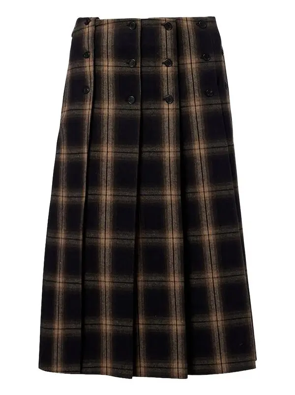 Attico Plaid Pleated Midi Skirt - Brown