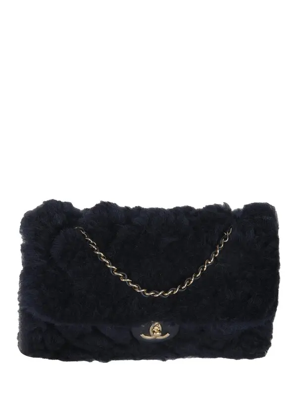 Chanel Shearling Quilted Lambskin Flap Bag - Blue