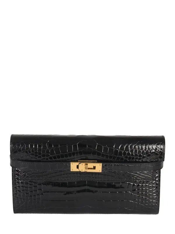 Hermès Shiny Alligator Kelly Longue Wallet Ghw - Black