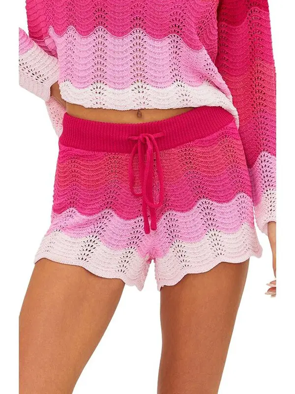 Beach Riot Balboa Knit Scallop Cover-up Shorts - Electric Pink