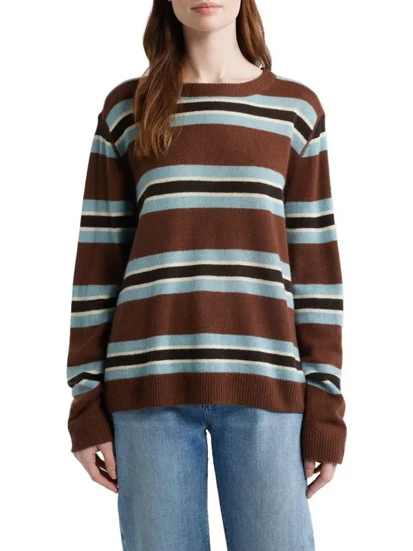 REFORMATION Cashmere Boyfriend Striped Sweater - Chocolate Cake Multi Stripe