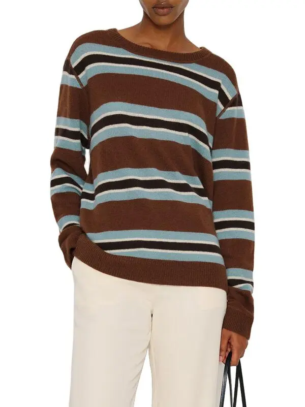 REFORMATION Cashmere Boyfriend Striped Sweater - Chocolate Cake Multi Stripe