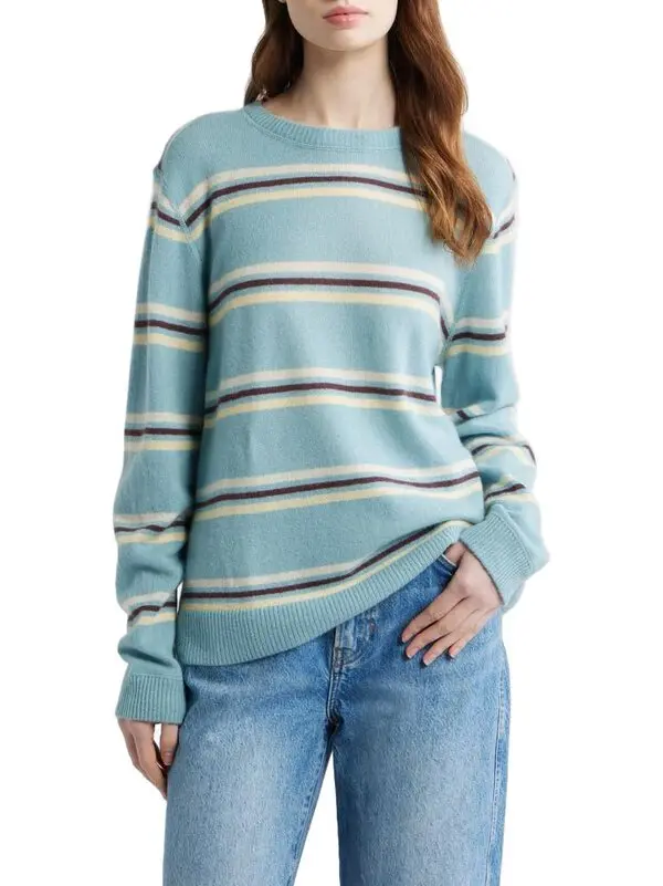 REFORMATION Cashmere Boyfriend Striped Sweater - Turquoise Multi Stripe