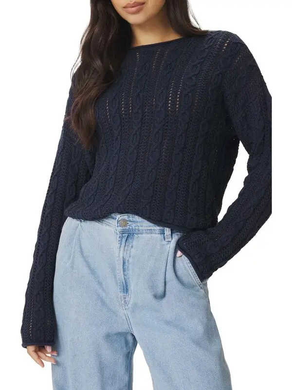 Splendid Brennan Cable Knit Cotton Sweater - Navy Blue