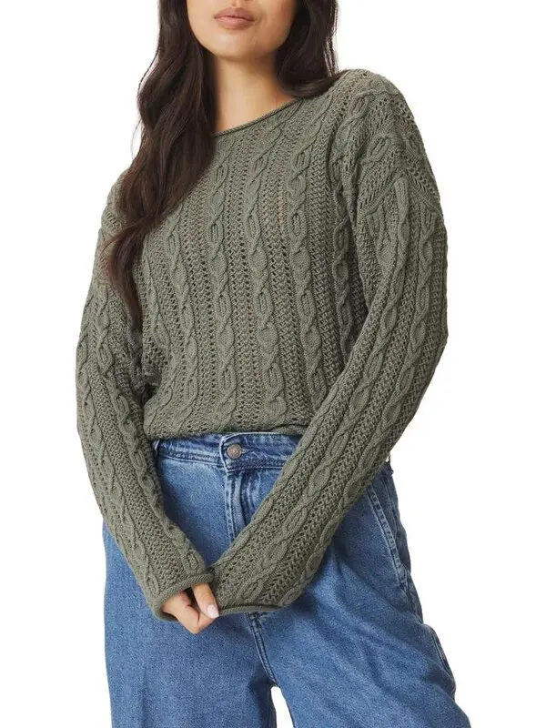 Splendid Brennan Cable Knit Cotton Sweater - Soft Green