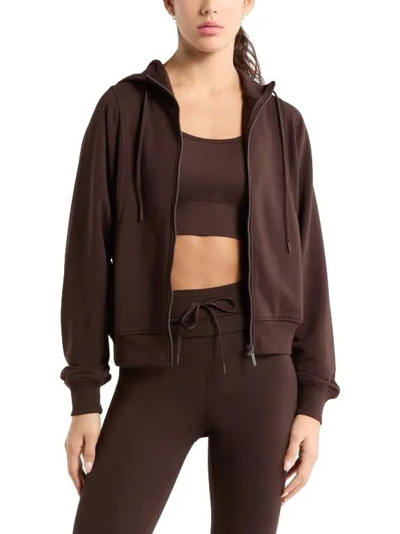 Zella French Terry Full Zip Hoodie - Brown Mole