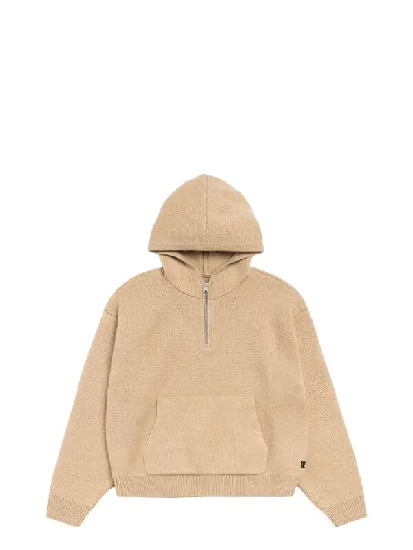 StÜssy Quarter Zip Knit Hoodie - Tan