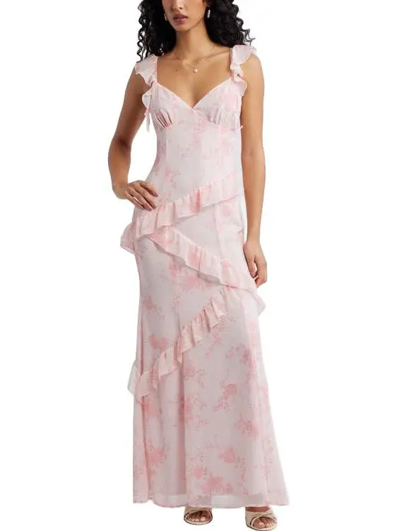 Bp. Asymmetric Ruffle Tiered Maxi Dress - Pink- Pink Daria Floral