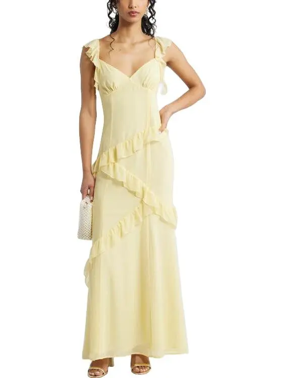 Bp. Asymmetric Ruffle Tiered Maxi Dress - Yellow Begonia