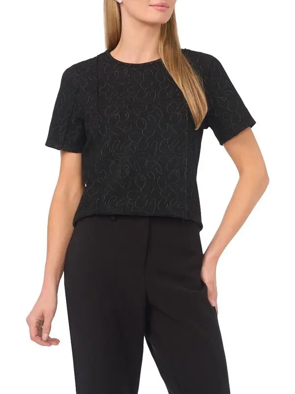 Halogen Pintuck Crepe Knit Jacquard Top - Rich Black