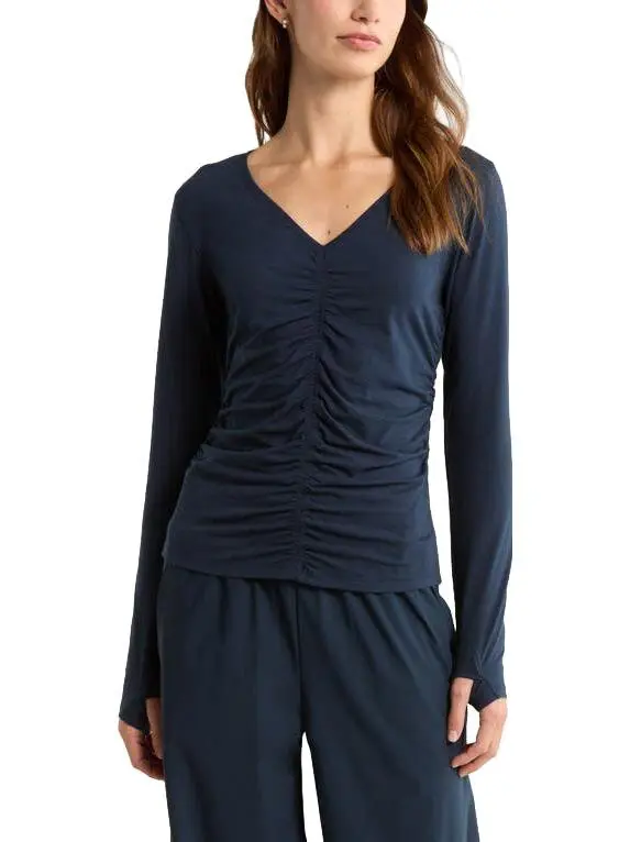 Zella Ruched Long-sleeve T-shirt - Navy Sapphire