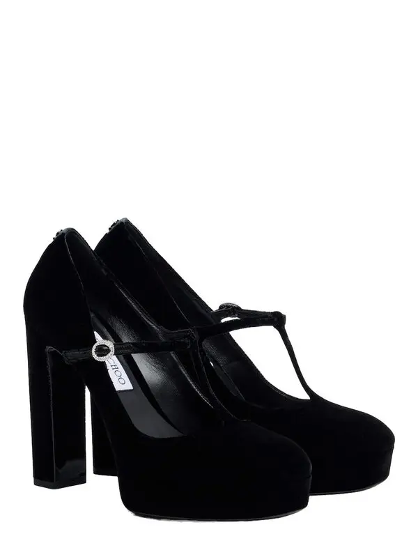 JIMMY CHOO Marene 120 Velvet Mary Jane Pumps - Black