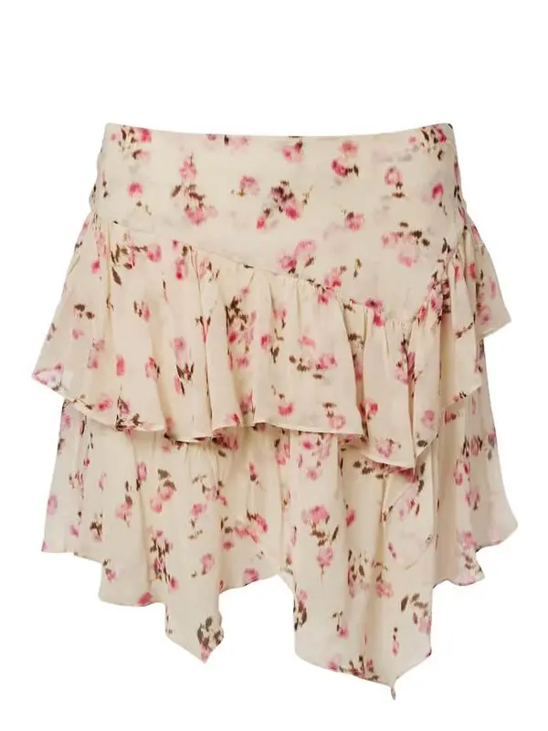 MARANT ETOILE Floral Print Ruffled Mini Skirt - Beige