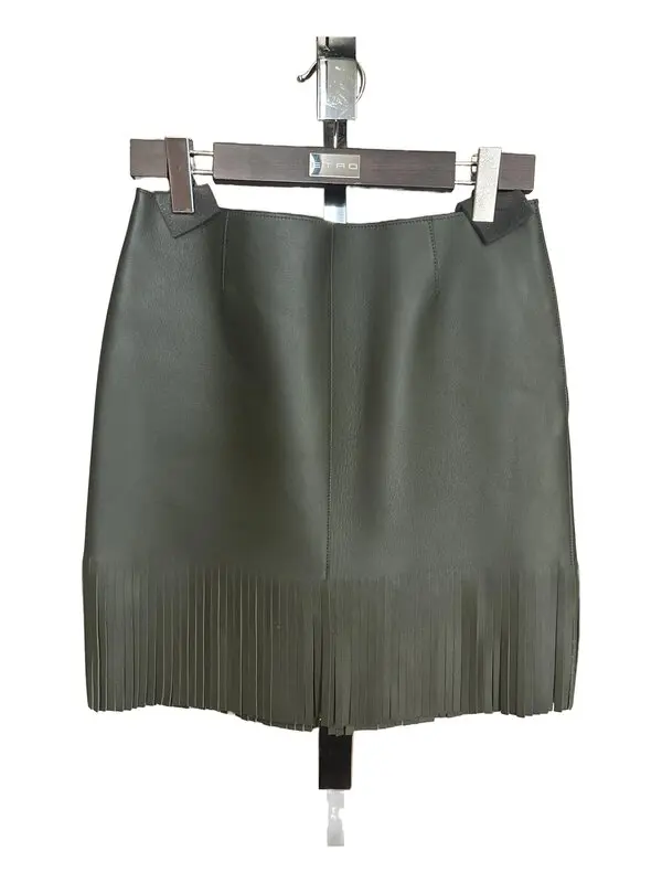 Etro Leather Fringe Skirt - Green