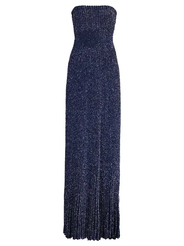 Alaïa Strapless Ribbed-knit Maxi Dress - Blue