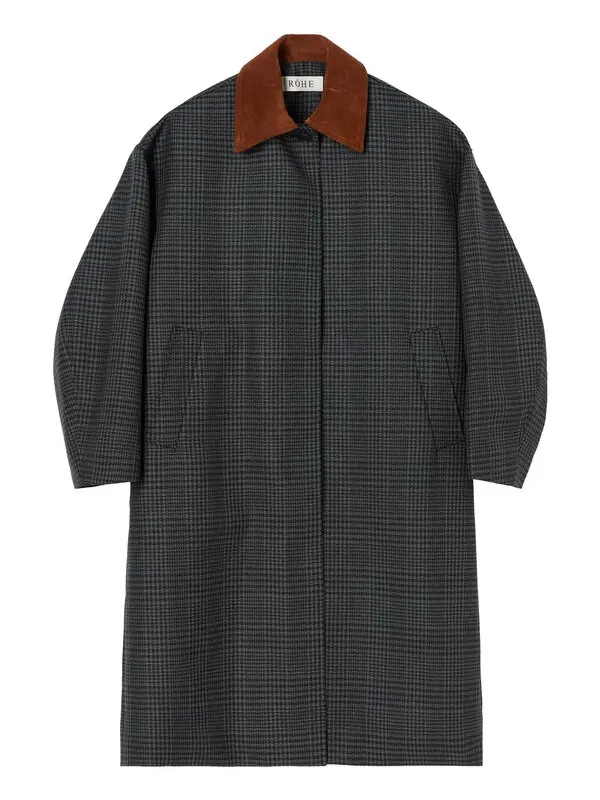 RÓHE Checked Wool Overcoat With Suede Collar - Multi