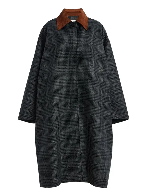 RÓHE Checked Wool Overcoat With Suede Collar - Multi