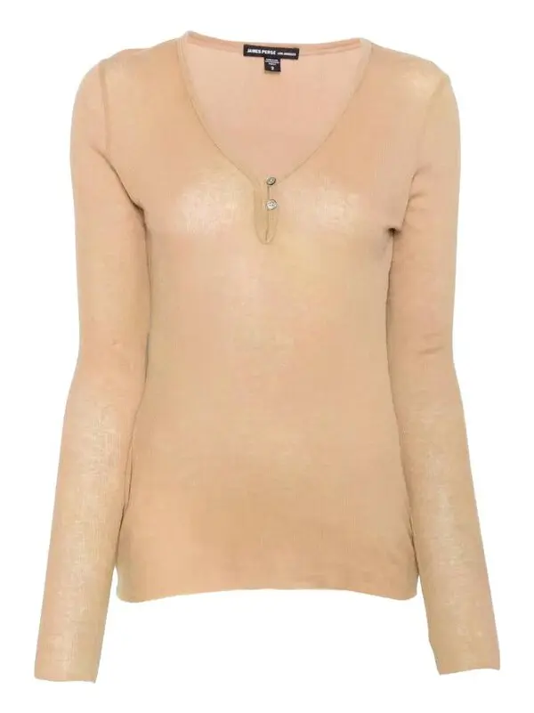 JAMES PERSE Ribbed Henley Top - Neutrals