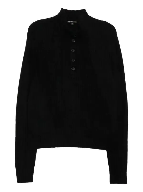 JAMES PERSE Lightweight Quarter Button Jumper - Black