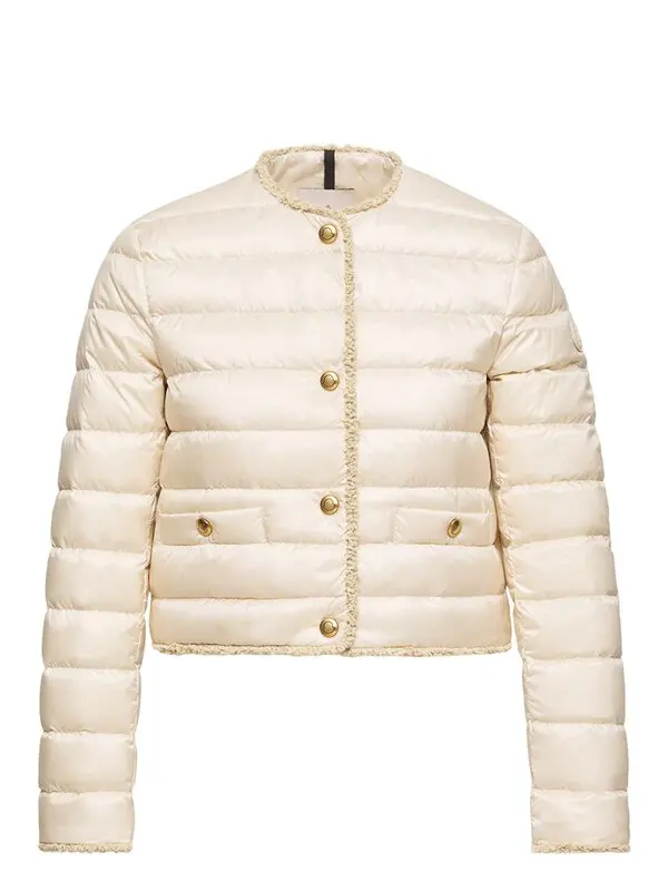 Moncler Fleurs Bouclé-trimmed Short Down Jacket - Beige