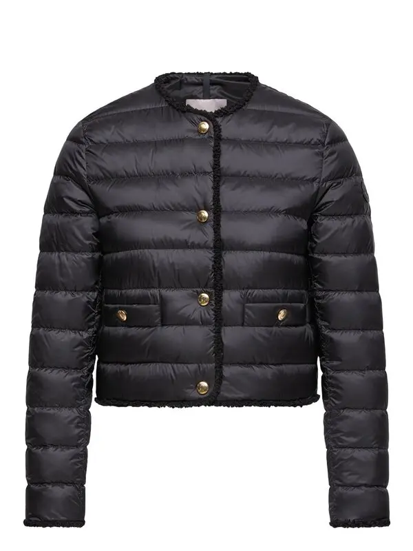 Moncler Fleurs Bouclé-trimmed Short Down Jacket - Black