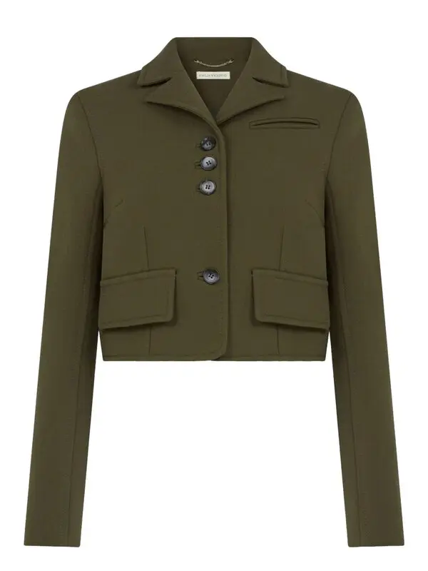 EMILIA WICKSTEAD Chapel Cropped Jacket In Military Birdseye Suiting - Green
