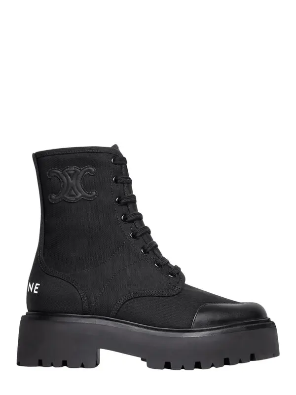Celine Bulky Laced-up Boot In Nylon And Shiny Bull - Black