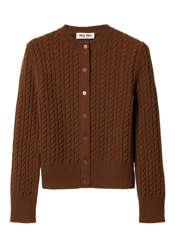 Miu Miu Cable-knit Cashmere Cardigan - Tobacco