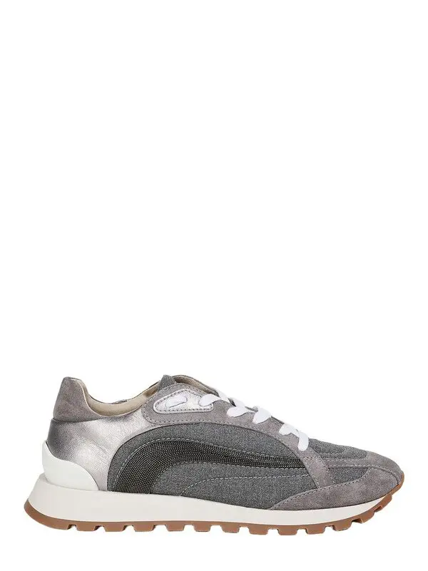 Brunello Cucinelli Bead-embellished Sneakers - Gray