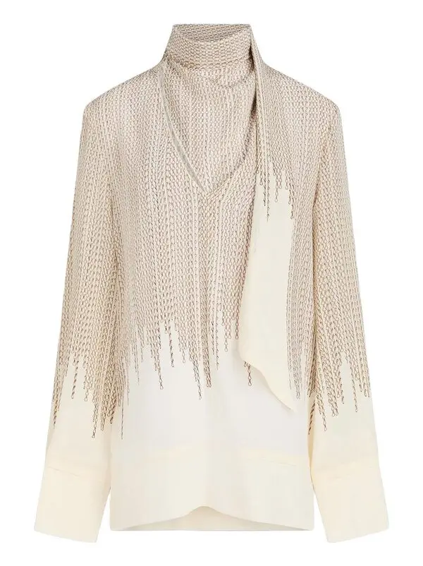 Victoria Beckham Tie-neck Printed Silk Blouse - Ivory