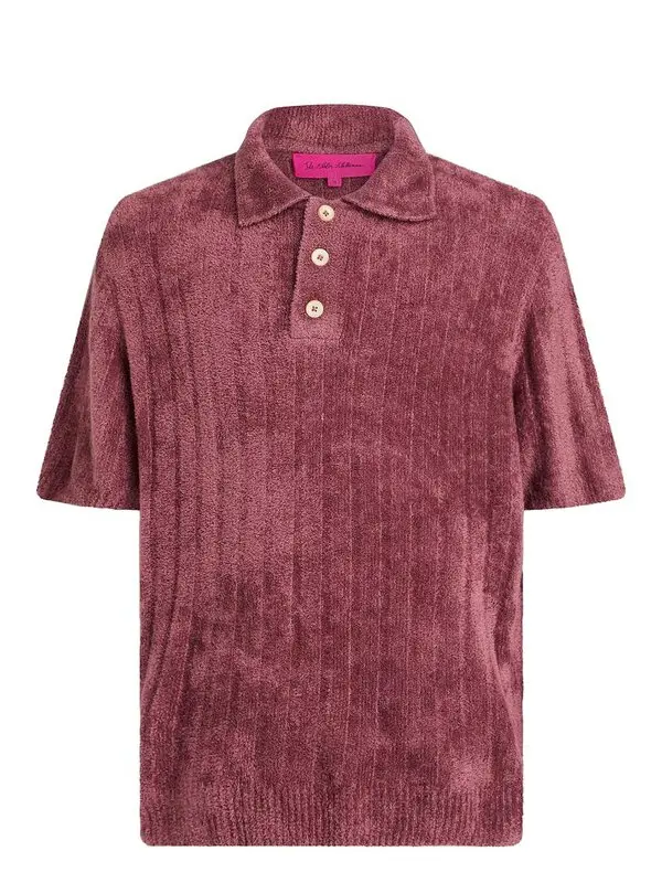 THE ELDER STATESMAN Ribbed Chenille Polo Shirt - Antique Rose