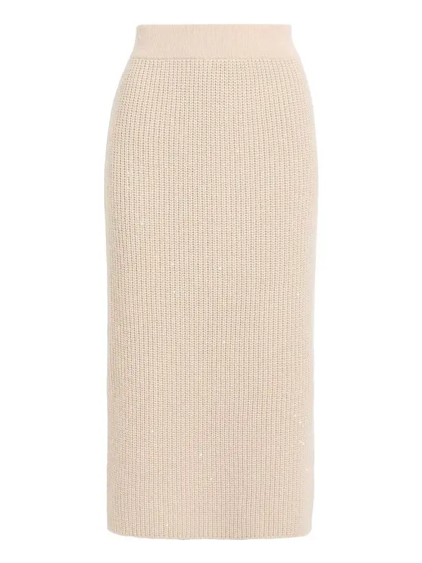 Brunello Cucinelli Sequin-embellished Cashmere And Silk-blend Midi Skirt - Beige