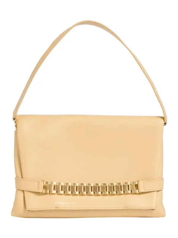 Victoria Beckham Chain Pouch Leather Shoulder Bag - Beige