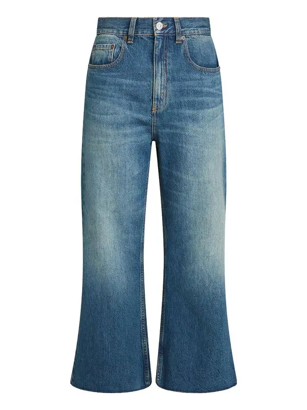 Victoria Beckham Cropped Wide-leg High-rise Jeans - Mid Denim