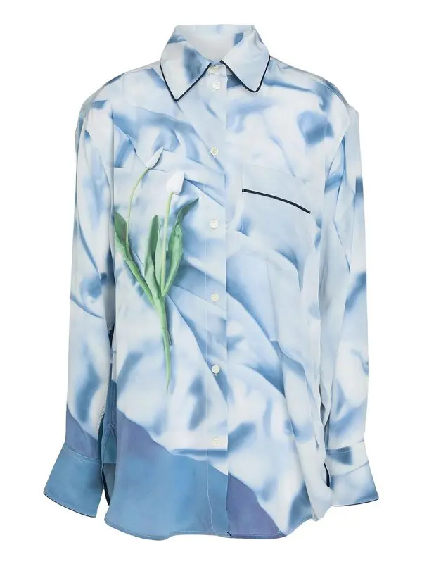 Victoria Beckham Printed Silk-satin Shirt - Light Blue