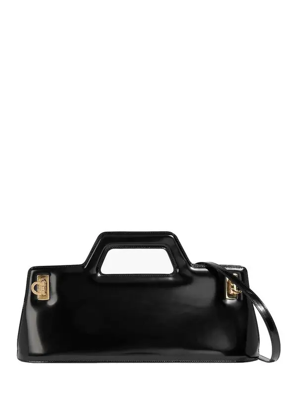 FERRAGAMO Wanda Glossed-leather Tote - Black