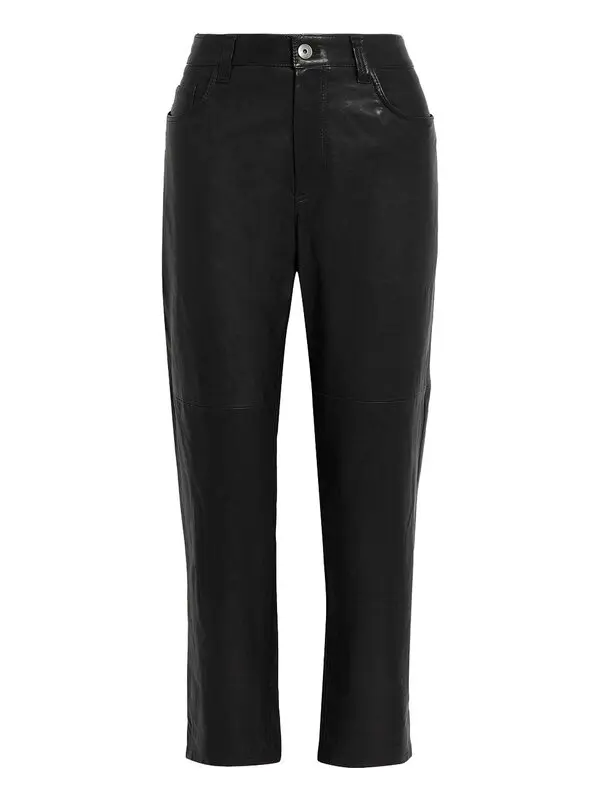 Brunello Cucinelli Leather Tapered Pants - Black
