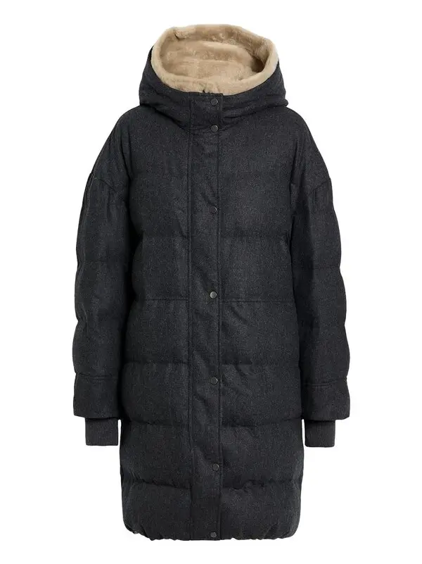 Brunello Cucinelli Quilted Wool-flannel Hooded Coat - Charcoal