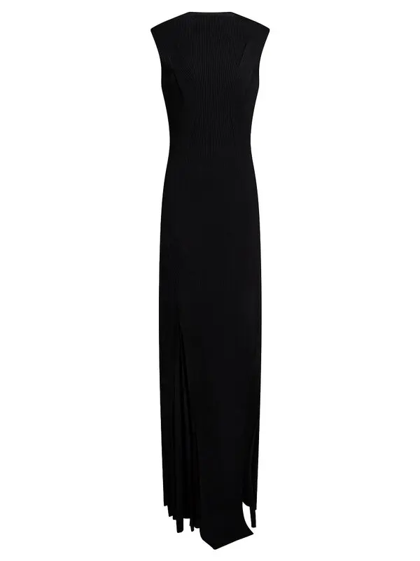 Victoria Beckham Fringed Ribbed-knit Maxi Dress - Black