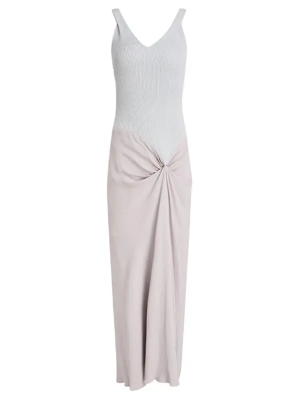 Victoria Beckham Draped Ribbed-knit And Crepe Maxi Dress - Stone