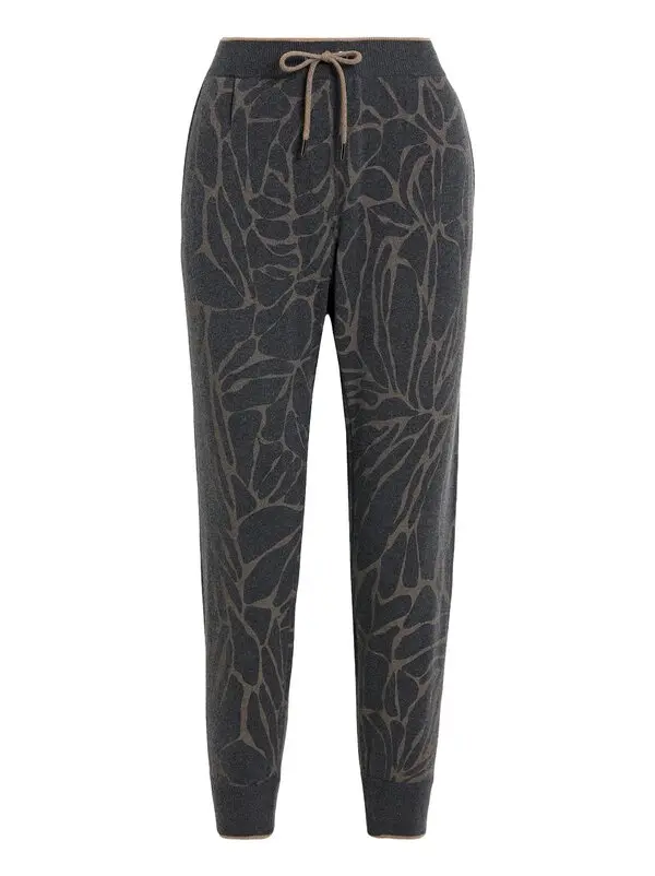 Brunello Cucinelli Printed Wool, Cashmere, And Silk-blend Track Pants - Charcoal