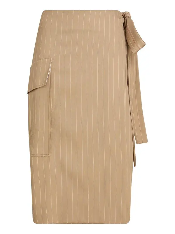 Victoria Beckham Pinstriped Wool-twill Wrap Skirt - Sand