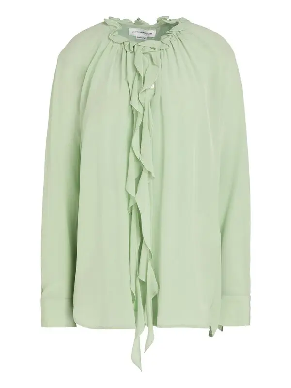 Victoria Beckham Ruffled Silk Crepe De Chine Blouse - Light Green