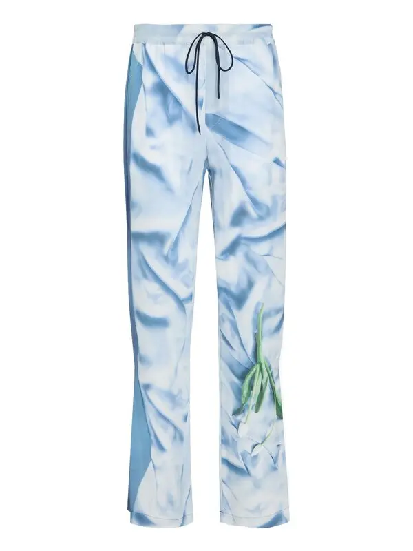 Victoria Beckham Printed Silk-satin Straight-leg Pants - Light Blue