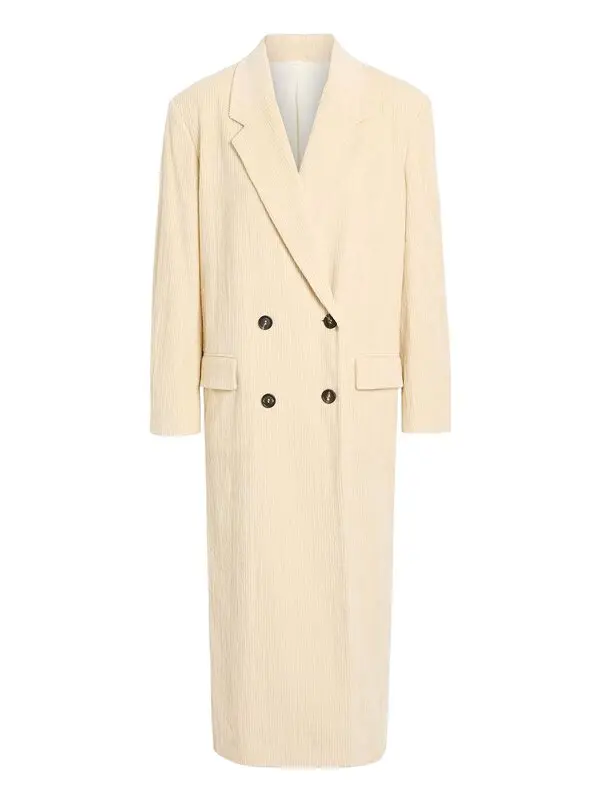 Brunello Cucinelli Double-breasted Cotton-blend Corduroy Coat - Cream